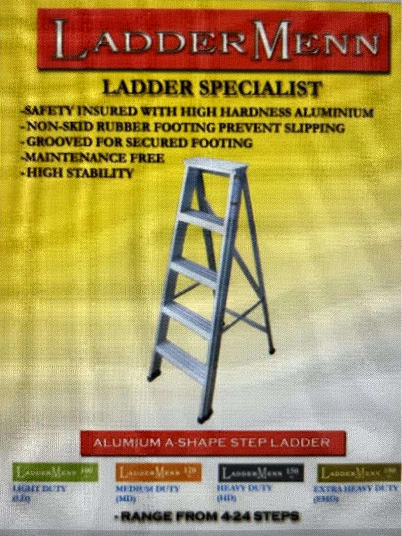 LADDERMENN ALUMINIUM HEAVY DUTY A-SHAPE STEP LADDER (4 STEPS TO 24 ...