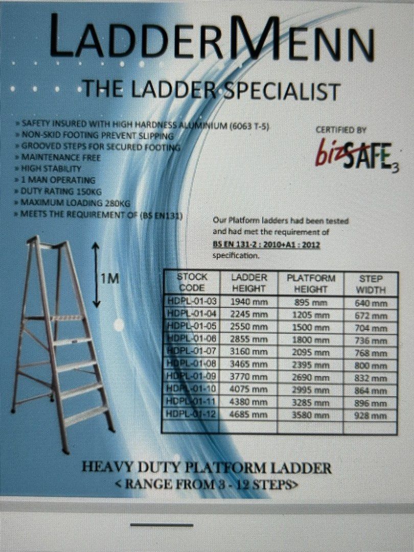 LADDERMENN ALUMINIUM PLATFORM LADDER / HEAVY DUTY LADDER (3 STEPS TO 12 ...