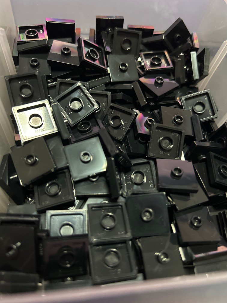 Lego black plate modified 2x2 with groove and 1 stud in centre (10 ...