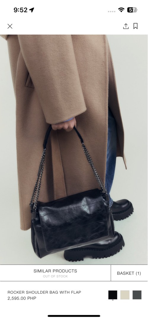 LF: ZARA ROCKER SHOULDER BAG WITH FLAP in BLACK ref. 6360/615 YUNA ...