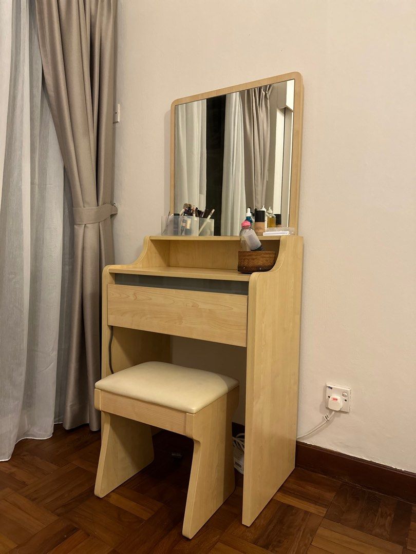 Light wood dressing table with stool set, Furniture & Home Living ...