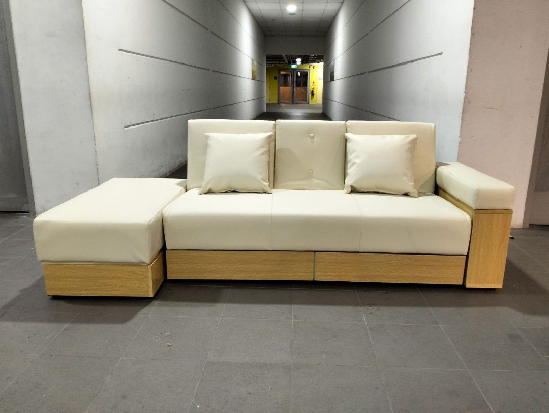 MIKO Storage Sofa Bed in WHITE PVC, Furniture & Home Living, Furniture, Sofas on Carousell