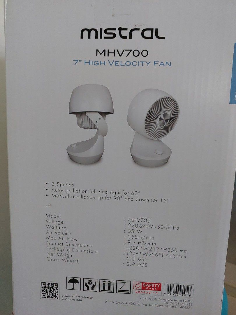 Mistral MHV700 7" velocity Fan, Furniture & Home Living, Lighting ...