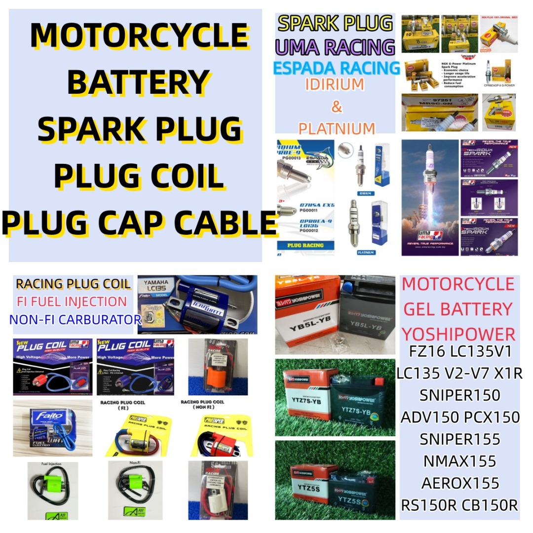 MOTORCYCLE BATTERY YTZ5 YTZ7 YB5L / PLUG COIL / SPARK PLUG / PLUG CAP ...