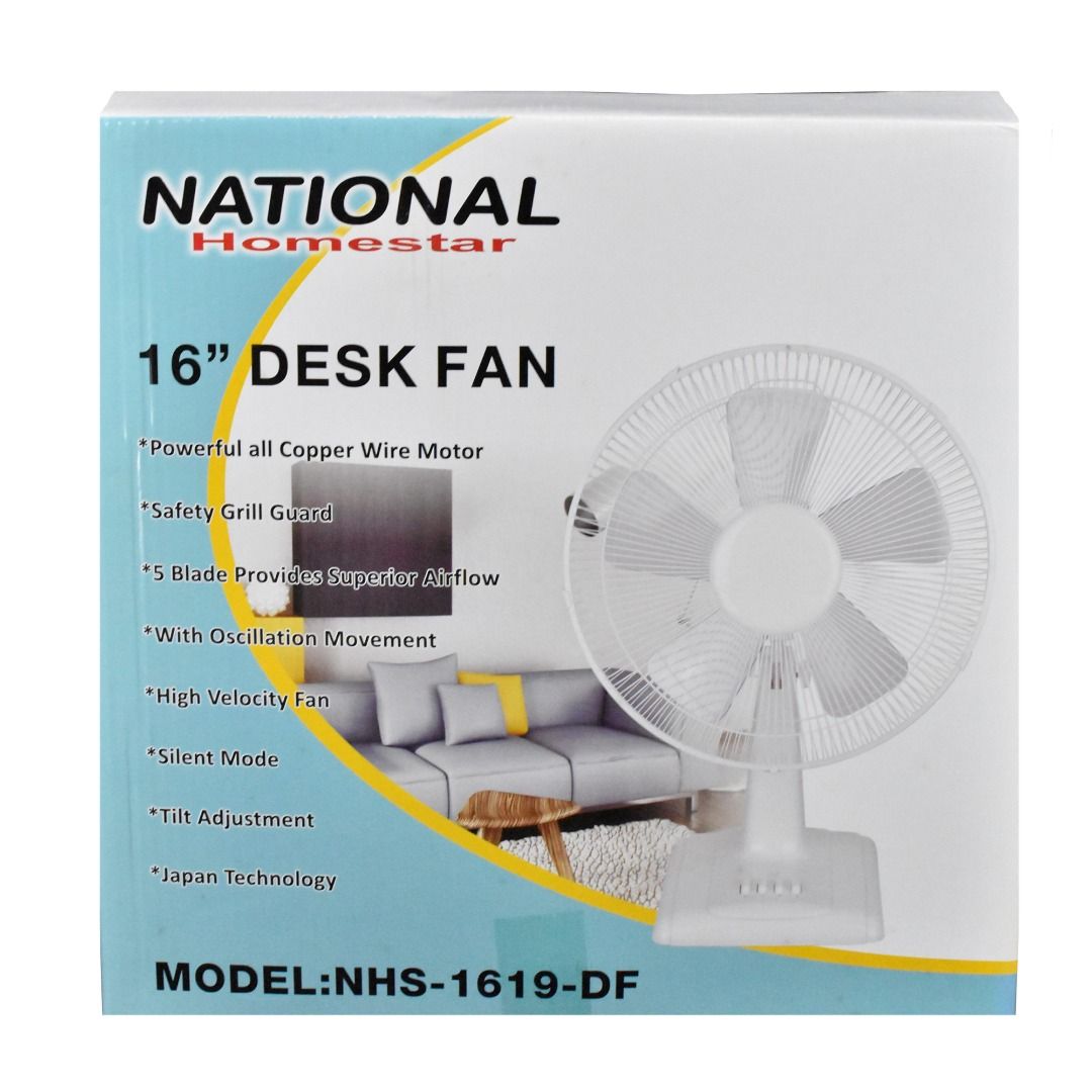 National Homestar 16-inch 5-Leaf Blade Desk Fan (White), TV & Home ...