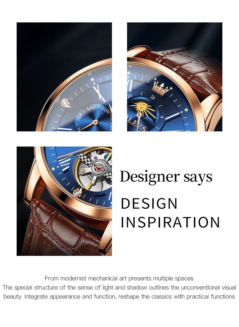 OLEVS 9912 Luxury Watch Mechanical Watch Tourbillon Mechanical Movement ...