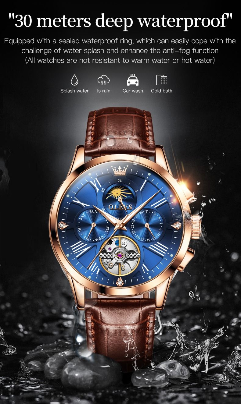 OLEVS 9912 Luxury Watch Mechanical Watch Tourbillon Mechanical Movement ...