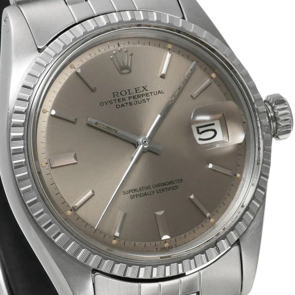 Rare grey metallic dial Rolex Datejust 1603 with engine turned bezel ...