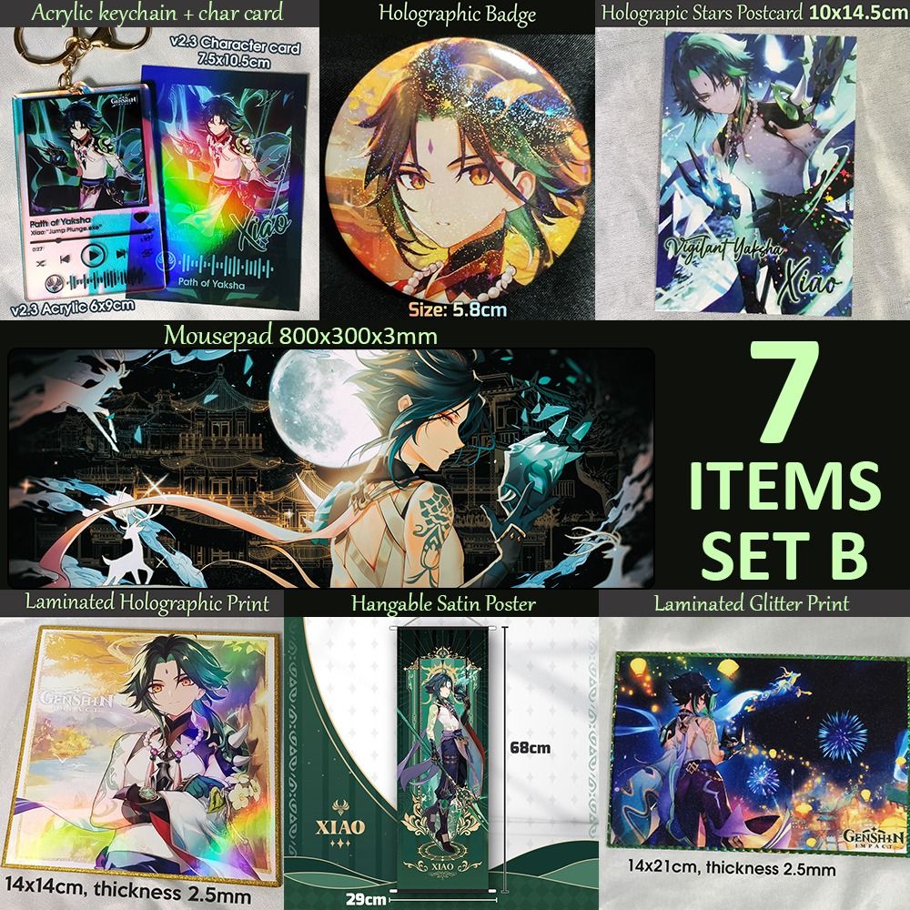 [READYSTOCKS] Genshin Impact Xiao Merch Set Genshin Xiao Gift Set Xiao Art Print Xiao Keychain ...