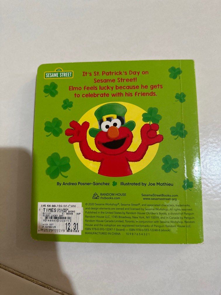 Sesame Street Elmo Lucky Day board toddler kid book (usborne), Hobbies ...