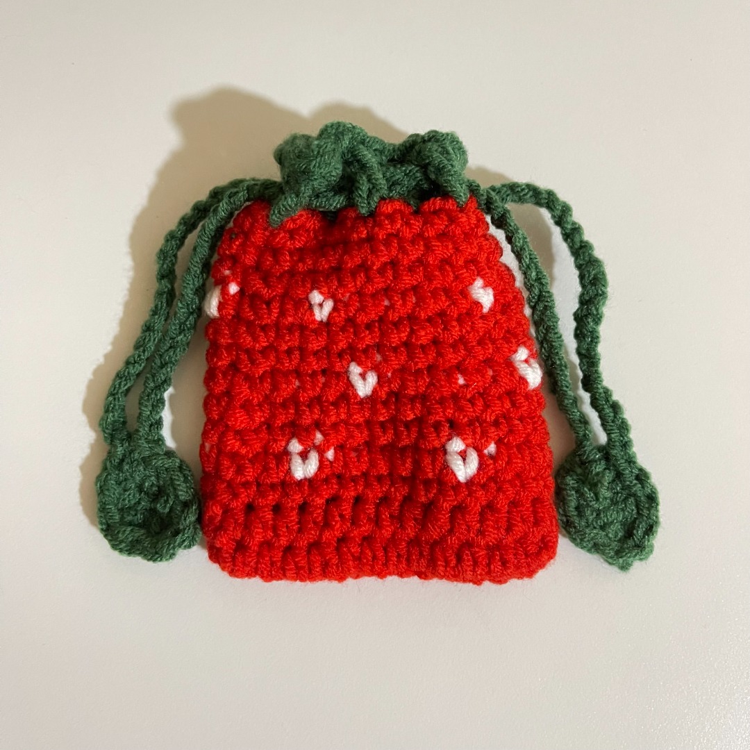 Strawberry Crochet Pouch, Hobbies & Toys, Stationery & Craft, Handmade ...