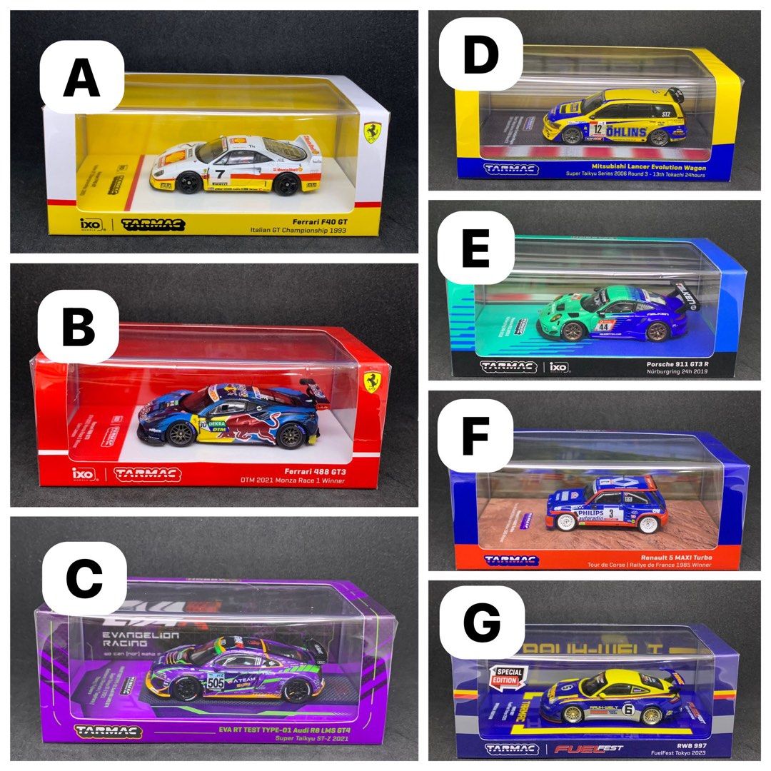 Tarmac 1:64 Ferrari F40 Shell 488 GT3 Redbull R8 EVA Mitsubishi Lancer ...