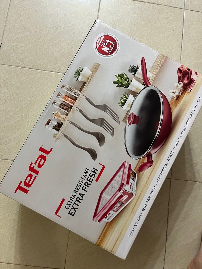Tefal So Chef Wok Pan 30cm + Masterseal Glass 2L + Kitchen Tool Set ...