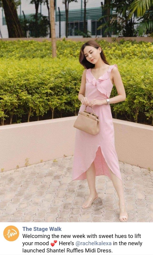 The Stage Walk Shantel Ruffle Sleeves Midi Dress in Rose, Women's ...