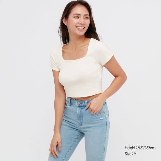 Uniqlo square neck cropped top, Women's Fashion, Tops, Shirts on Carousell