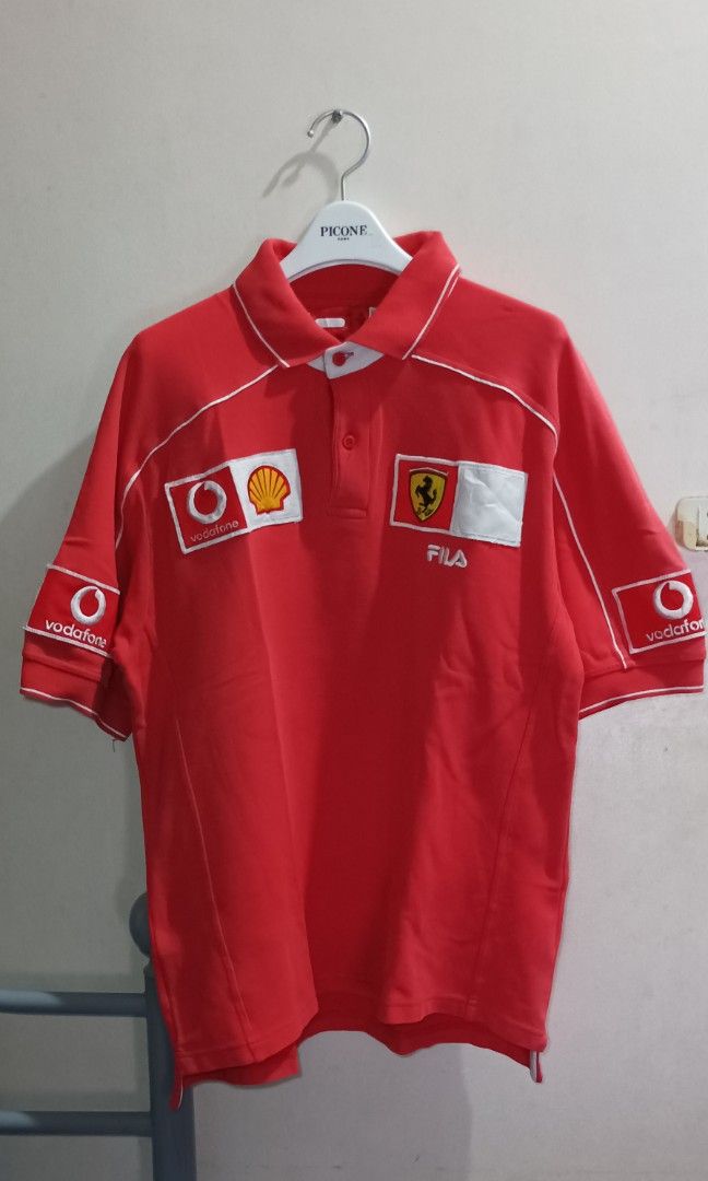 Vintage Ferrari Vodafone shell by Fila polo shirt, Men's Fashion, Tops ...