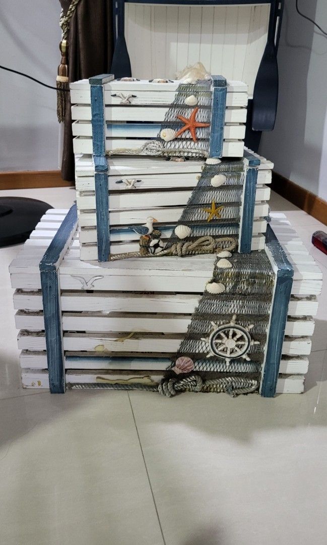 Vintage Nautical-Theme Standing Display Shelving, complete with 3 ...