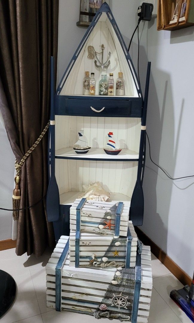 Vintage Nautical-Theme Standing Display Shelving, complete with 3 ...