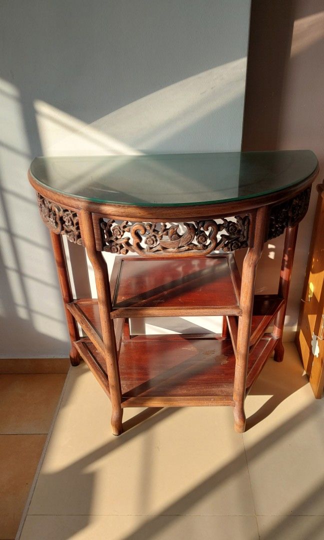 Wood curved semi-circular side display table, Furniture & Home Living ...