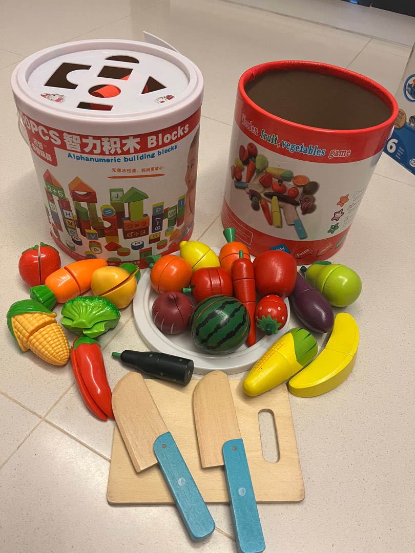Montessori Wooden alphabet block sorter and wooden fruit and vegetable ...