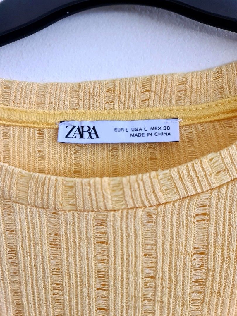 Zara Yellow Knit Top, Fesyen Wanita, Pakaian Wanita, Atasan di Carousell