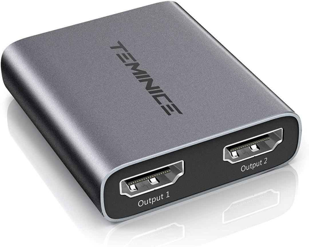 [2179] TEMINICE HDMI Splitter 1 in 2 Out - 4K Aluminum HDMI Switch ...