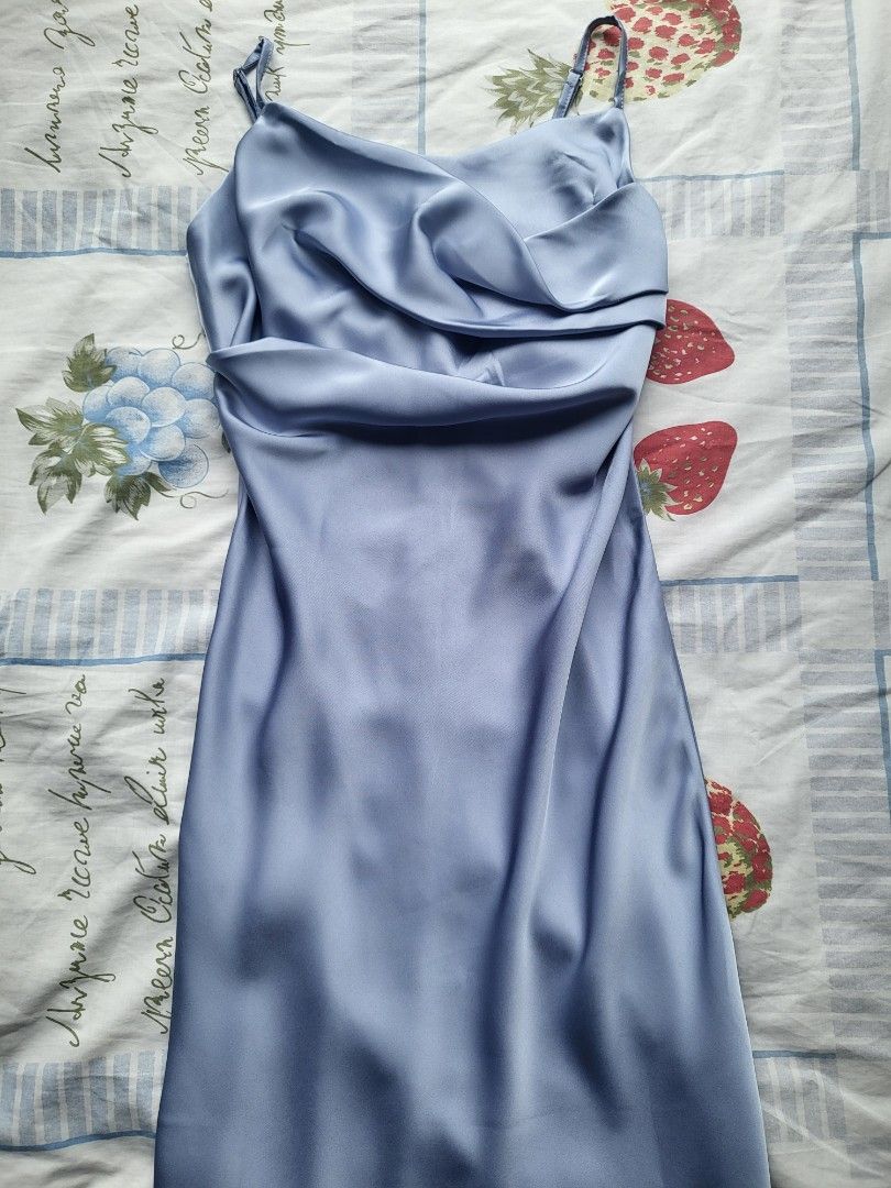 ash blue midi silky dress, Women's Fashion, Dresses & Sets, Dresses on ...