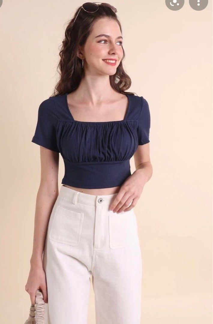 CALIANA RUCHED TOP, Women's Fashion, Tops, Blouses on Carousell
