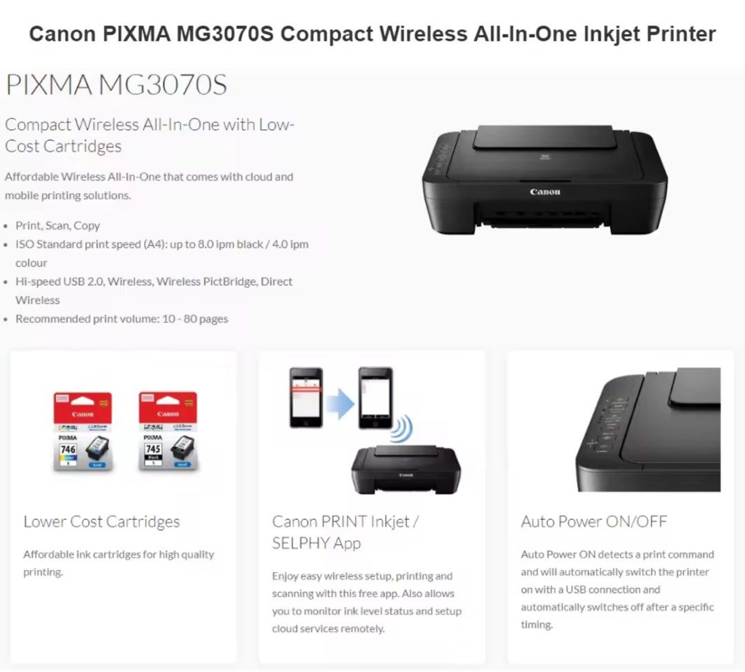 Wi-Fi Direct printing Canon Pixma MG3070 All in one printer with new ...
