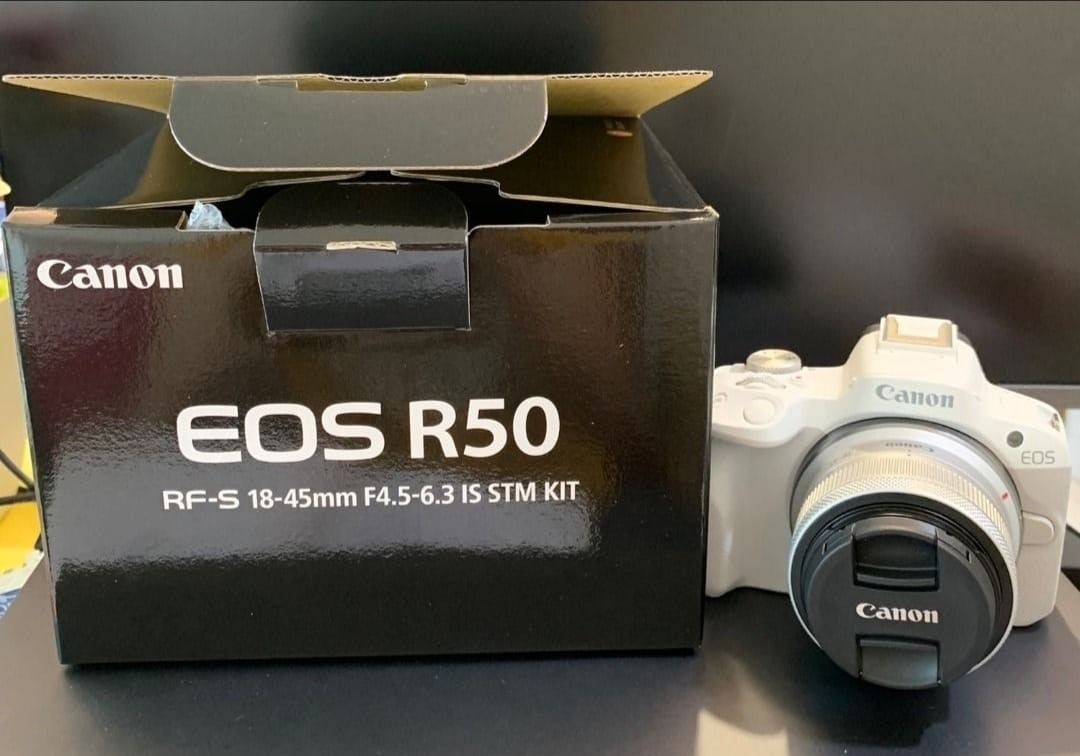 Canon R50 (white) with 18-45mm kit, Photography, Cameras on Carousell