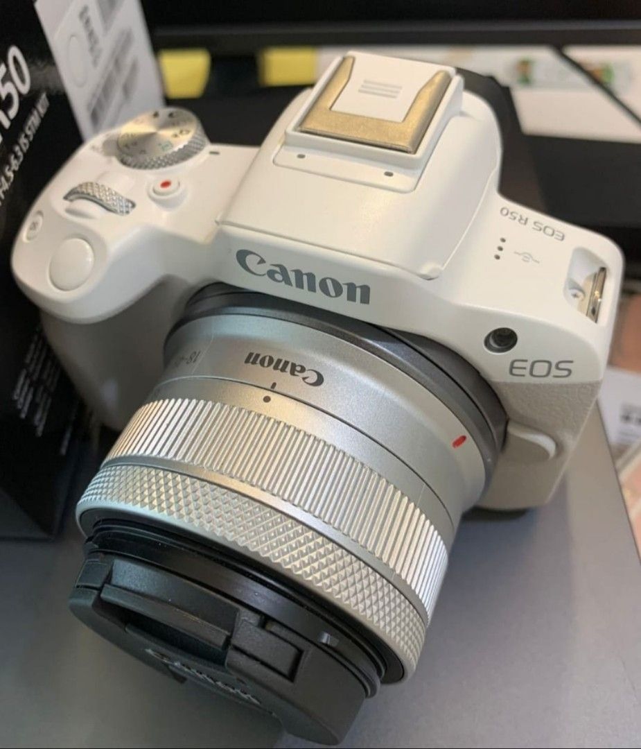 Canon R50 (white) with 18-45mm kit, Photography, Cameras on Carousell