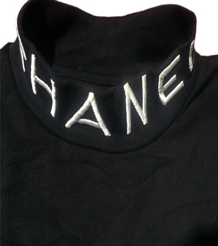 Chanel Top Black High Collar Logo Embroidered 100% Cotton made in ITALY ...