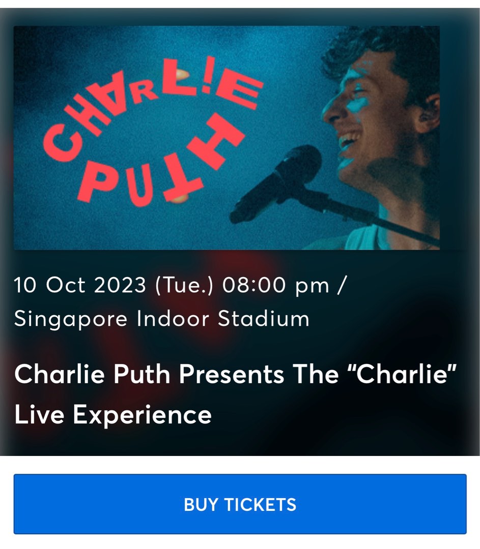 Charlie Puth 2023 Singapore concert, Tickets & Vouchers, Event Tickets ...