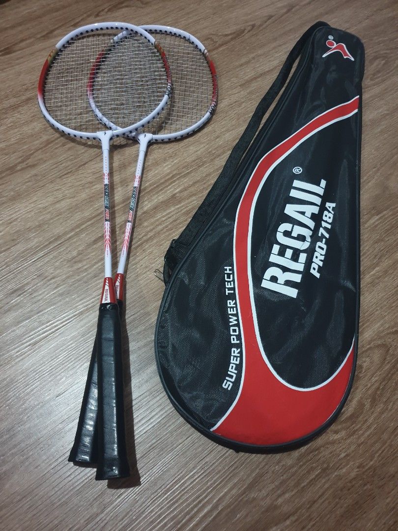 Clean White and Red Regail badminton racket, Sports Equipment, Sports ...