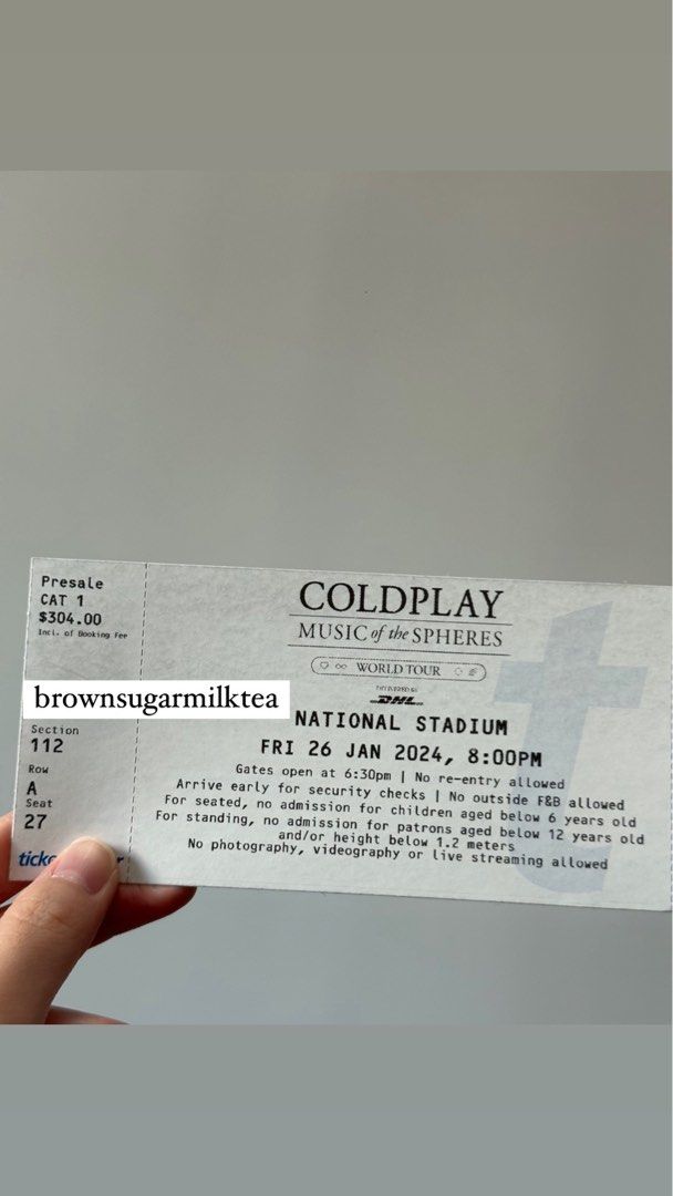 Coldplay SG 26 Jan Cat 1 sec 112, Tickets & Vouchers, Event Tickets on Carousell