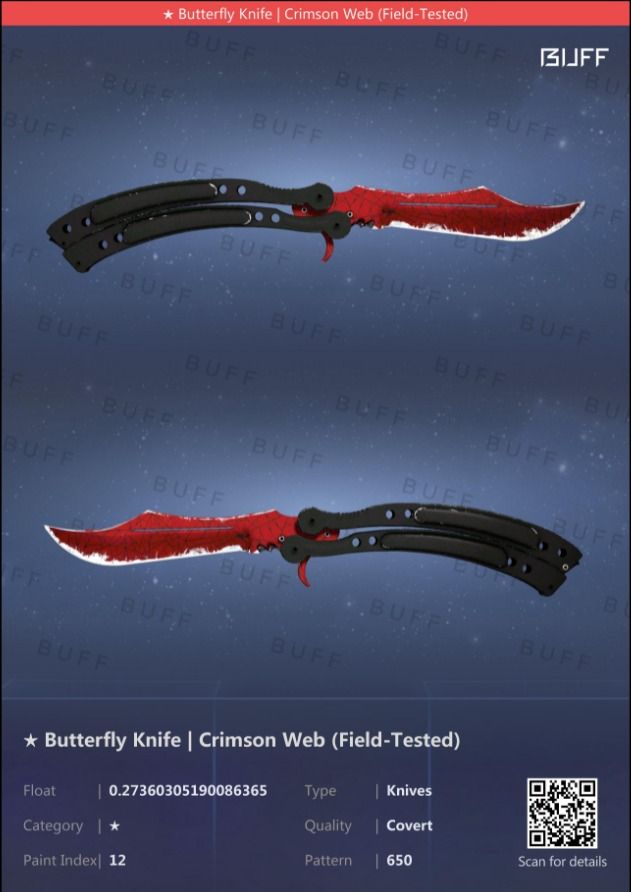 TRADEABLE: CSGO Butterfly Crimson Web FT CS2, Video Gaming, Gaming ...
