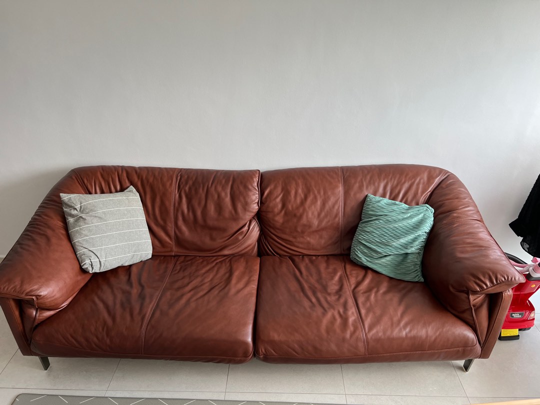 Domicil 3.5 seater top grain leather sofa, Furniture & Home Living ...