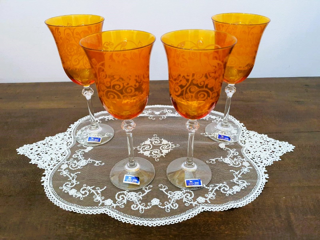 Crystal Italy Le Stelle wine glasses with etching design (vintage ...