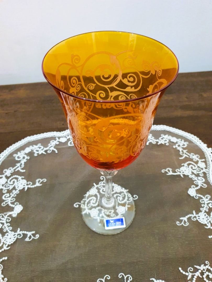 Crystal Italy Le Stelle wine glasses with etching design (vintage ...