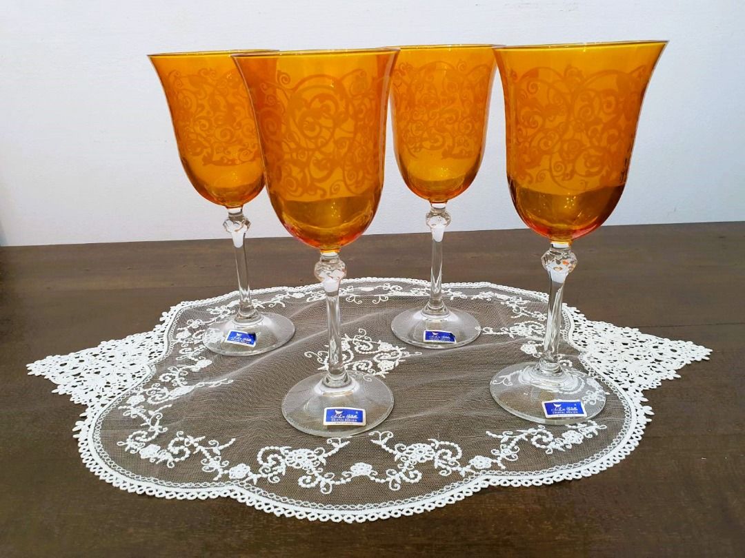 Crystal Italy Le Stelle wine glasses with etching design (vintage ...