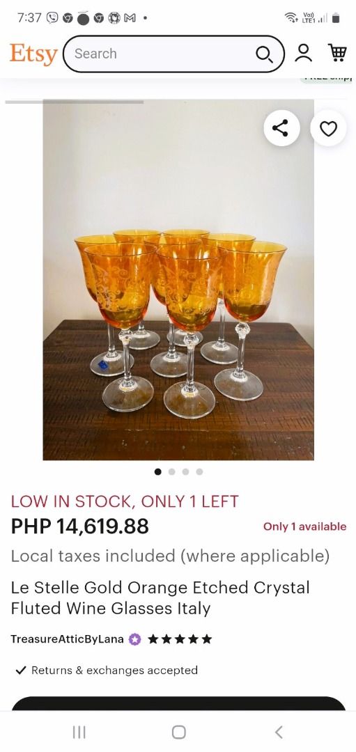 Crystal Italy Le Stelle wine glasses with etching design (vintage ...