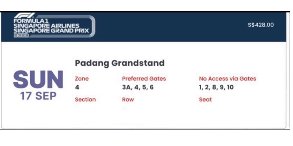 F1 Padang Grandstand Sunday, Tickets & Vouchers, Event Tickets on Carousell