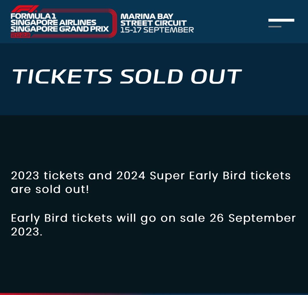 (SOLD OUT) F1 Sun Padang Grandstand front row zone 4 access to main ...