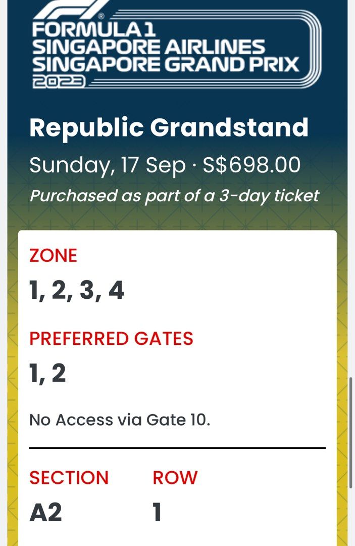F1 Sunday republic grandstand x1 all zones, Tickets & Vouchers, Event ...