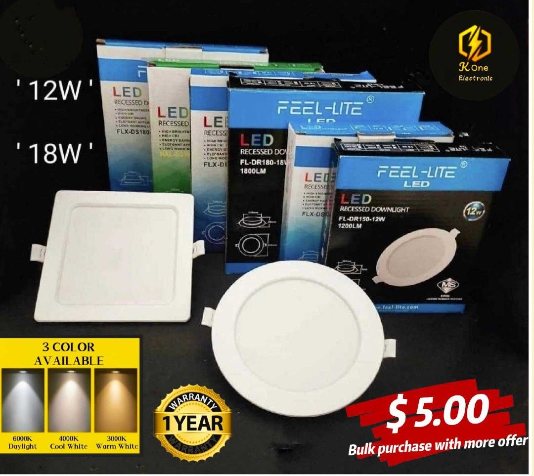 Feel Lite/Feel Lux Square & Round Panel LED Downlight, Furniture & Home ...