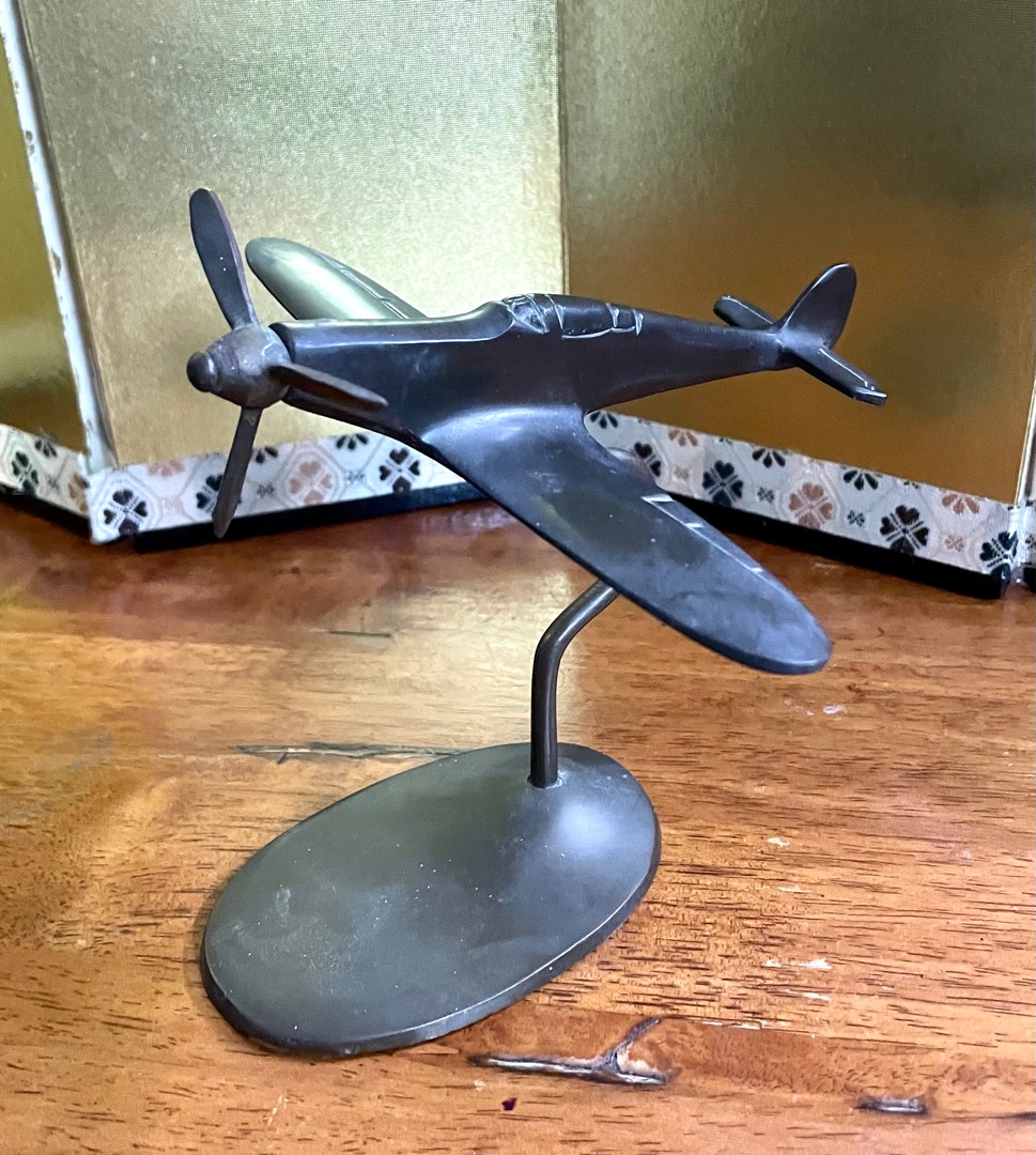 Great for any desk! English Brass trench art Spitfire on stand with ...