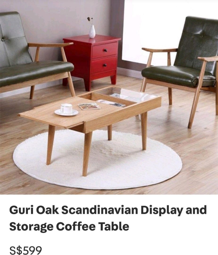Guri Oak Scandi Coffee Table Display and Storage, Furniture & Home ...