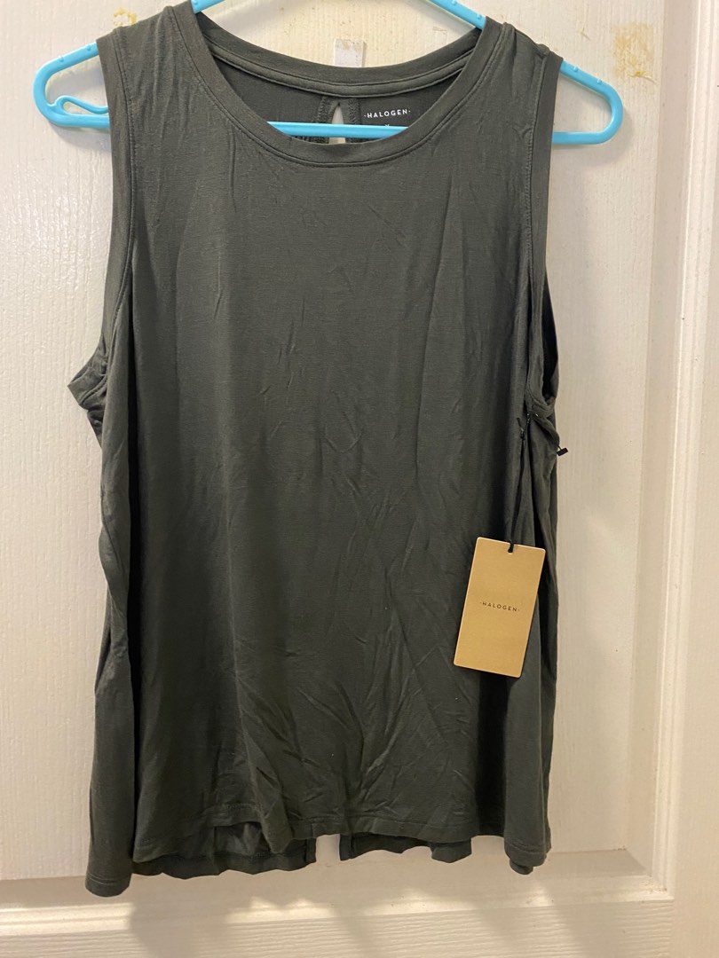 Halogen Tank Top with keyhole back-olive green, Women's Fashion, Tops ...