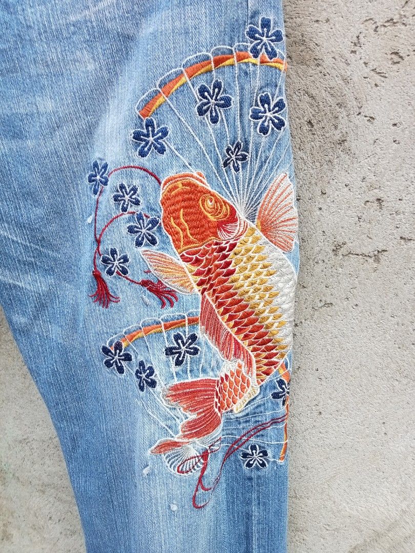 Karakuri japan koi fish jeans, Men's Fashion, Bottoms, Jeans on Carousell