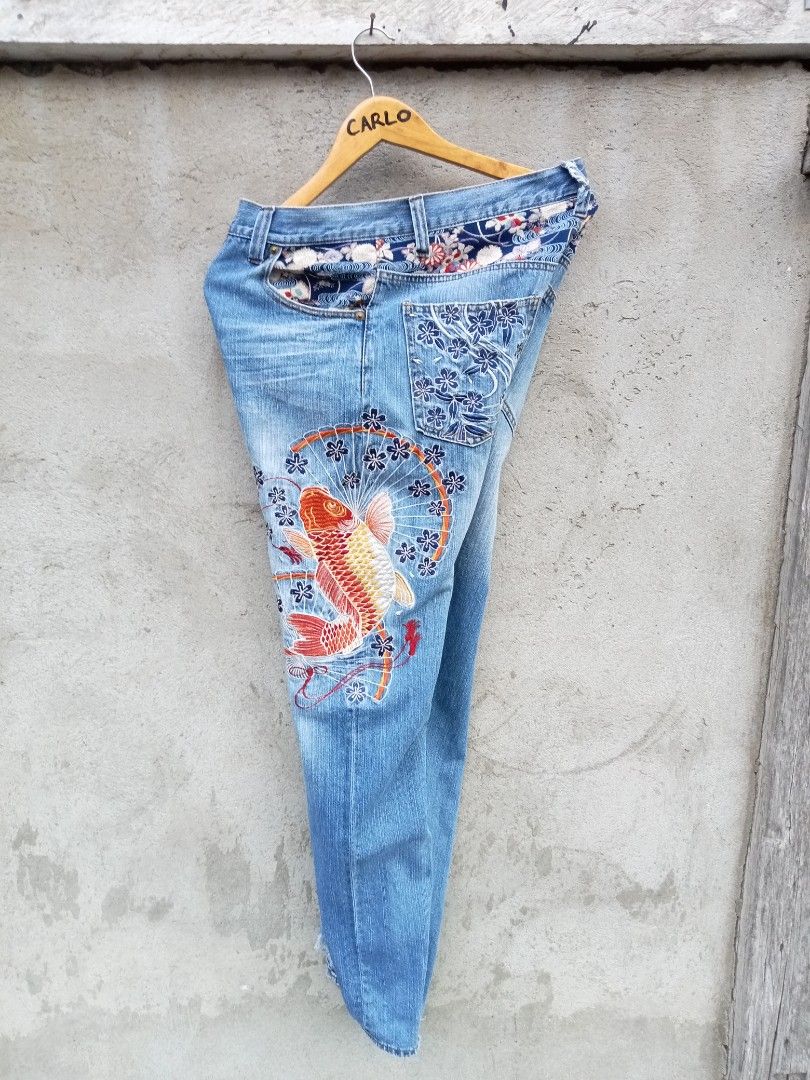 Karakuri japan koi fish jeans, Men's Fashion, Bottoms, Jeans on Carousell